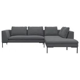 Ecksofa FLEXLUX "Loano, superbequemer Sitzkomfort durch Kaltschaum im Sitz" Sofas Gr. B/H/T: 284cm x 86cm x 230cm, Lederoptik, lange Ottomane rechts, grau (elephant grey) modernes Sofa, frei im Raum stellbar, lose Kissen