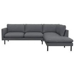 Ecksofa FLEXLUX "Bolzano Designsofa, bequem durch Kaltschaum im Sitz, L-Form" Sofas Gr. B/H/T: 262cm x 61cm x 222cm, Bouclé, lange Ottomane rechts, blau (navy blau) lose Sitz -& Rückenkissen, hohe Füße