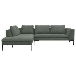 Ecksofa FLEXLUX "Loano, superbequemer Sitzkomfort durch Kaltschaum im Sitz" Sofas Gr. B/H/T: 284cm x 86cm x 230cm, Struktur, lange Ottomane links, grün (dusty green) modernes Sofa, frei im Raum stellbar, lose Kissen