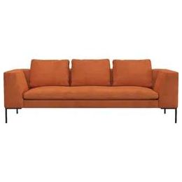 3-Sitzer FLEXLUX "Loano, superbequemer Sitzkomfort durch Kaltschaum im Sitz" Sofas Gr. B/H/T: 238cm x 86cm x 106cm, Struktur, orange (burned orange) modernes Sofa, frei im Raum stellbar, lose Kissen