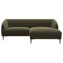 Ecksofa FLEXLUX "Belle Designsofa, bequem durch Kaltschaum im Sitz, L-Form" Sofas Gr. B/H/T: 218cm x 74cm x 149cm, Velvet, Chaiselongue rechts, grün (moss green) Skandinavisches Design, In hochwertiger Verarbeitung, BT 218149 cm