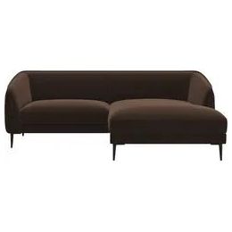 Ecksofa FLEXLUX "Belle Designsofa, bequem durch Kaltschaum im Sitz, L-Form" Sofas Gr. B/H/T: 218cm x 74cm x 149cm, Velvet, Chaiselongue rechts, braun (tobacco) Skandinavisches Design, In hochwertiger Verarbeitung, BT 218149 cm