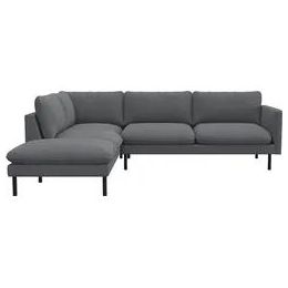 Ecksofa FLEXLUX "Bolzano Designsofa, bequem durch Kaltschaum im Sitz, L-Form" Sofas Gr. B/H/T: 262cm x 61cm x 222cm, Lederoptik, lange Ottomane links, grau (elephant grey) lose Sitz -& Rückenkissen, hohe Füße