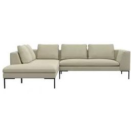 Ecksofa FLEXLUX "Loano, superbequemer Sitzkomfort durch Kaltschaum im Sitz" Sofas Gr. B/H/T: 284cm x 86cm x 230cm, Chenille, lange Ottomane links, beige (sandy beige) modernes Sofa, frei im Raum stellbar, lose Kissen