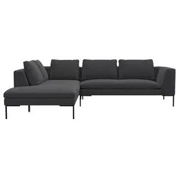 Ecksofa FLEXLUX "Loano, superbequemer Sitzkomfort durch Kaltschaum im Sitz" Sofas Gr. B/H/T: 284cm x 86cm x 230cm, Lederoptik, lange Ottomane links, grau (shark grey) modernes Sofa, frei im Raum stellbar, lose Kissen