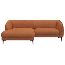 Ecksofa FLEXLUX "Belle Designsofa, bequem durch Kaltschaum im Sitz, L-Form" Sofas Gr. B/H/T: 218cm x 74cm x 149cm, Bouclé, Chaiselongue links, orange (burned orang) Skandinavisches Design, In hochwertiger Verarbeitung, BT 218149 cm