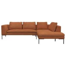 Ecksofa FLEXLUX "Loano, superbequemer Sitzkomfort durch Kaltschaum im Sitz" Sofas Gr. B/H/T: 284cm x 86cm x 230cm, Struktur, lange Ottomane rechts, orange (burned orange) modernes Sofa, frei im Raum stellbar, lose Kissen