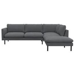 Ecksofa FLEXLUX "Bolzano Designsofa, bequem durch Kaltschaum im Sitz, L-Form" Sofas Gr. B/H/T: 262cm x 61cm x 222cm, Lederoptik, lange Ottomane rechts, grau (elephant grey) lose Sitz -& Rückenkissen, hohe Füße