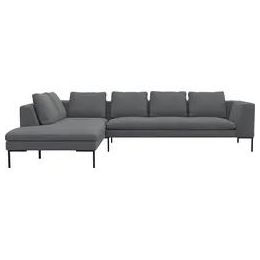 Ecksofa FLEXLUX "Loano, superbequemer Sitzkomfort durch Kaltschaum im Sitz, L-Form" Sofas Gr. B/H/T: 319cm x 86cm x 230cm, Lederoptik, lange Ottomane links, grau (elephant grau) modernes Sofa, frei im Raum stellbar, lose Kissen, hoher Fuß