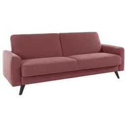 3-Sitzer exxpo - SOFA FASHION "Samso, elegant und bequem, toller Sitzkomfort, Schlafsofa" Sofas Gr. B/H/T: 222cm x 89cm x 93cm, Webvelours, mit Bettfunktion-mit Bettkasten, rot (coralle) Kippcouch, inklusive Bettfunktion und Bettkasten