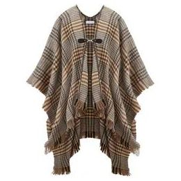 Strickponcho Lascana grau (grau-braun) Damen Pullover modisches Karo Muster & Schnalle, Karotuch, Poncho, Cape, Schal, VEGAN