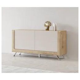 Sideboard LEONIQUE "Kasai" Sideboards Gr. B/H/T: 160,5cm x 81cm x 44cm, eiche harbor gold/kashmir, beige (eiche harbor gold/kashmir) Breite 160,5 cm, mit 2 Türen