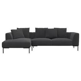 Ecksofa FLEXLUX "Sava Designsofa, bequem und komfortabel, L-Form" Sofas Gr. B/H/T: 329cm x 94cm x 166cm, Lederoptik, Recamiere links, grau (shark grey) Taschenferderkern-Sitz mit Kaltschaum, lose Rücken- & Dekokissen