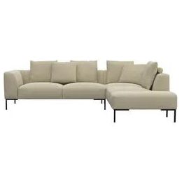 Ecksofa FLEXLUX "Sava Designsofa, bequem und komfortabel, L-Form" Sofas Gr. B/H/T: 319cm x 94cm x 222cm, Chenille, lange Ottomane rechts, beige (sandy beige) Taschenferderkern-Sitz mit Kaltschaum, lose Rücken- & Dekokissen