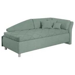 Schlafsofa Alina "Lindsay" Sofas Gr. B/H/T: 223 cm x 80 cm x 112 cm, Struktur, Armlehne rechts, grün (pastellmint tmd 6) Bettkasten, Zierkissen-Set aus: 2 Stk. 40x40cm, 1 30x30cm