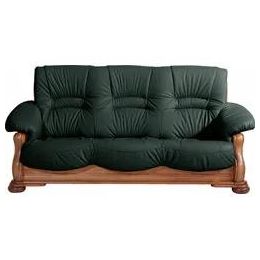 3-Sitzer Max Winzer "Texas mit aufwendig gefrästen Ornamenten im Eichenholzgestell" Sofas Gr. B/H/T: 202cm x 95cm x 98cm, NaturLEDER, grün (dunkelgrün) bequemer Retro Klassiker, kompakte Stellmaße, Breite 202 cm