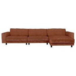 Ecksofa furninova "Samba schön bequem und hochwertig verarbeitet" Sofas Gr. B/H/T: 353 cm x 74 cm x 163 cm, Velours, Recamiere rechts, ohne Bettfunktion, orange (peach) mit toller Kedernaht, im skandinavischen Design, L-Form