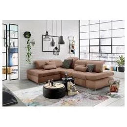 Ecksofa SET ONE BY Musterring "SO 4100 mit komfortablen Federkern und Kopfteilverstellung" Sofas Gr. B/H/T: 291cm x 80cm x 226cm, Luxus-Microfaser TORO, Ottomane links, ohne Funktion, braun (braun 16) wahlweise mit Bettfunktion und Sitztiefenverstellung, L-Form