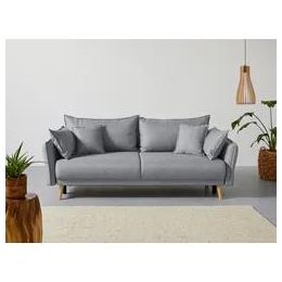 Schlafsofa Home Affaire "Granbo" Sofas Gr. B/H/T: 228 cm x 95 cm x 104 cm, Struktur fein, mit Bettfunktion-mit Bettkasten, grau incl. Bettfunktion und Bettkasten, Federkern-Polsterung, Seitentasche