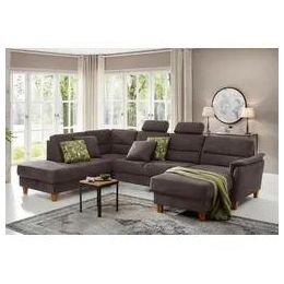 Wohnlandschaft Home Affaire "Palmera U-Form", braun (mokka), B:308cm H:89cm T:212cm, 100% Polyester, Struktur (100% Polyester), Luxus-Microfaser in Lederoptik (100% Polyester), Sofas, Federkern, wahlweise mit Bettfunktion und mit/ohne Stauraum, Topseller