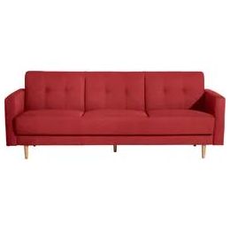 3-Sitzer Max Winzer "Jesper Kippcouch mit komfortablem Federkern, klassisch und modern" Sofas Gr. B/H/T: 224 cm x 84 cm x 82 cm, Samtvelours 20442, rot (ziegel) Schlafsofa mit Knopfheftung im Rücken, inklusive Bettkasten