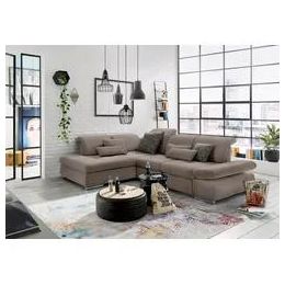 Ecksofa SET ONE BY Musterring "SO 4100 mit komfortablen Federkern und Kopfteilverstellung" Sofas Gr. B/H/T: 291 cm x 80 cm x 226 cm, Luxus-Microfaser Florence, Ottomane links, mit Bettfunktion-mit Sitztiefenverstellung-mit Armlehnenverstellung, braun (savannah) wahlweise mit Bettfunktion und Sitztiefenverstellung, L-Form