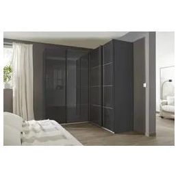 Schwebetürenschrank Rauch "Quadra" Schränke Gr. B/H/T: 181 cm x 229 cm x 187 cm, 4 St., grau (graumetallic, glas basalt) Eckschrank inkl. Türendämpfer, mit Glastüren