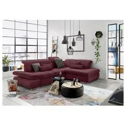 Ecksofa SET ONE BY Musterring "SO 4100 mit komfortablen Federkern und Kopfteilverstellung" Sofas Gr. B/H/T: 291 cm x 80 cm x 226 cm, Luxus-Microfaser Florence, Ottomane rechts, ohne Funktion, rot (bordeaux) wahlweise mit Bettfunktion und Sitztiefenverstellung, L-Form