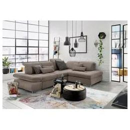 Ecksofa SET ONE BY Musterring "SO 4100 mit komfortablen Federkern und Kopfteilverstellung" Sofas Gr. B/H/T: 291 cm x 80 cm x 226 cm, Luxus-Microfaser Florence, Ottomane rechts, mit Bettfunktion-mit Sitztiefenverstellung-mit Armlehnenverstellung, braun (savannah) wahlweise mit Bettfunktion und Sitztiefenverstellung, L-Form