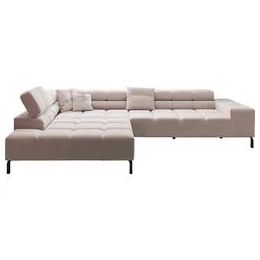 Ecksofa Inosign "Ancona New, wahlweise motorische Sitztiefenverstellung, auch Cord" Sofas Gr. Samtoptik, Recamiere links, mit motorischer Sitztiefenverstellung, beige (sand) Ecksofa feine Steppung, mit Kopfteilverstellung, 3 Zierkissen, L-Form