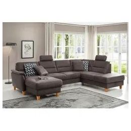 Wohnlandschaft Home Affaire "Palmera U-Form" Sofas Gr. B/H/T: 308 cm x 89 cm x 212 cm, Luxus-Microfaser Lederoptik, Ottomane rechts, ohne Bettfunktion-ohne Bettkasten, grau (anthrazit) Federkern, wahlweise mit Bettfunktion und mitohne Stauraum