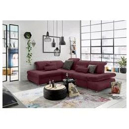 Ecksofa SET ONE BY Musterring "SO 4100 mit komfortablen Federkern und Kopfteilverstellung" Sofas Gr. B/H/T: 291cm x 80cm x 226cm, Luxus-Microfaser Florence, Ottomane links, ohne Funktion, rot (bordeaux) wahlweise mit Bettfunktion und Sitztiefenverstellung, L-Form