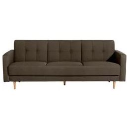 3-Sitzer Max Winzer "Jesper Kippcouch mit komfortablem Federkern, klassisch und modern" Sofas Gr. B/H/T: 224cm x 84cm x 82cm, Flockstoff 24259, braun Schlafsofa mit Knopfheftung im Rücken, inklusive Bettkasten