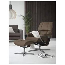 Relaxsessel stressless "Reno" Sessel Gr. ROHLEDER Stoff Q2 FARON, Cross Base Braun, Relaxfunktion-Drehfunktion-PlusTMSystem-Gleitsystem-BalanceAdaptTM, B/H/T: 79cm x 99cm x 75cm, braun (dark beige q2 faron) mit Cross Base, Größe S, M & L, Holzakzent Braun