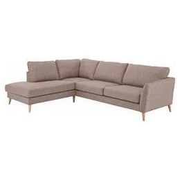 Ecksofa Home Affaire "MARSEILLE 278/202 cm, L-Form, Ottom. rechts/links" Sofas Gr. B/H/T: 278cm x 88cm x 202cm, Struktur fein, Ottomane links, beige mit Massivholzbeinen aus Eiche, verschiedene Bezüge und Farbvarianten