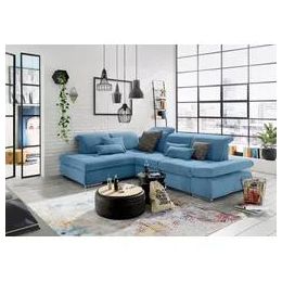 Ecksofa SET ONE BY Musterring "SO 4100 mit komfortablen Federkern und Kopfteilverstellung" Sofas Gr. B/H/T: 291cm x 80cm x 226cm, Luxus-Microfaser Paris, Ottomane links, ohne Funktion, blau (hellblau 1695) wahlweise mit Bettfunktion und Sitztiefenverstellung, L-Form