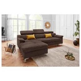 Ecksofa exxpo - SOFA FASHION "Florenz, komfortabel und bequem, tolle Detailverarbeitung, L-Form" Sofas Gr. B/H/T: 254cm x 80cm x 166cm, Luxus-Microfaser, Recamiere links, ohne Bettfunktion, braun inkl. Kopfteilverstellung, wahlweise mit Bettfunktion