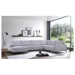 Wohnlandschaft Places of Style "Oland" Sofas Gr. B/H/T: 342 cm x 85 cm x 260 cm, Webstoff, Recamiere links, grau (hellgrau) U-Form, im zeitlosem Design und hochwertiger Verabeitung