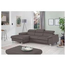 Ecksofa COTTA "Komaris L-Form" Sofas Gr. B/H/T: 244cm x 72cm x 166cm, Kunstleder SOFTLUX, Recamiere links, ohne Bettfunktion-ohne Bettkasten-ohne RGB-LED-Beleuchtung, grau (elefant) mit Kopfteilverstellung, wahlweise Bettfunktion,Stauraum & Beleuchtung