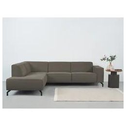 Ecksofa Places of Style "Lorcan" Sofas Gr. B/H/T: 275cm x 77cm x 210cm, Struktur weich, Ottomane links, grau (dunkelgrau) mit schwarzen Metallfüßen, Lederoptik und in weichem Strukturstoff