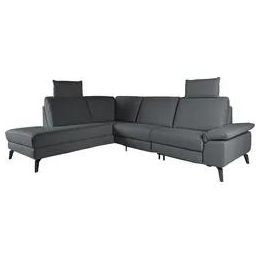 Ecksofa Alina Sofas Gr. B/H/T: 243cm x 118cm x 210cm, Struktur GBA, Ottomane links, ohne Funktion, grau (blaugrau gba 29) inkl. Kopfstützen, wahlweise mit Relaxfunktion, Breite: 243 cm