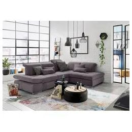 Ecksofa SET ONE BY Musterring "SO 4100 mit komfortablen Federkern und Kopfteilverstellung" Sofas Gr. B/H/T: 291cm x 80cm x 226cm, Luxus-Microfaser Paris, Ottomane rechts, ohne Funktion, grau (grau 20) wahlweise mit Bettfunktion und Sitztiefenverstellung, L-Form