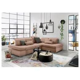 Ecksofa SET ONE BY Musterring "SO 4100 mit komfortablen Federkern und Kopfteilverstellung" Sofas Gr. B/H/T: 291cm x 80cm x 226cm, Luxus-Microfaser TORO, Ottomane rechts, ohne Bettfunktion-mit Sitztiefenverstellung-mit Armlehnenverstellung, braun (braun 16) wahlweise mit Bettfunktion und Sitztiefenverstellung, L-Form