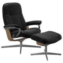 Relaxsessel stressless "Garda" Sessel Gr. Leder BATICK, Cross Base Eiche, Relaxfunktion-Drehfunktion-PlusTMSystem-Gleitsystem-BalanceAdaptTM, B/H/T: 82cm x 102cm x 72cm, schwarz (black batick) mit Cross Base, Größe M & L, Holzakzent Eiche