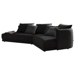 Ecksofa DESIGNWERK "New York, extravagantes Designsofa mit tollem Sitzkomfort, L-Form" Sofas Gr. B/T: 333cm x 179cm, Flachgewebe, Recamiere rechts, schwarz (charcoal) mit moderner Rundung im Korpus