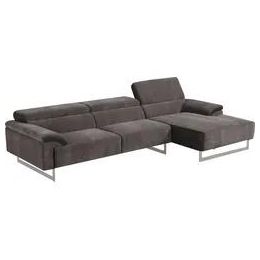 Ecksofa Egoitaliano "Malika, L-Form" Sofas Gr. B/H/T: 287cm x 94cm x 165cm, Luxus-Microfaser Lederoptik, Recamiere rechts, mit Kopfteilverstellung, grau (smoke) mit Recamiere, inkl. Kopfteilverstellung und chromfarbenen Metallfüßen