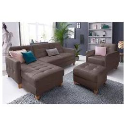 Ecksofa exxpo - SOFA FASHION "Elio, kompakt und komfortabel, bequem und zeitloses Design, L-Form", braun, B:217cm H:84cm T:157cm, Luxus-Kunstleder, NaturLEDER (echtes Rindsleder) in Sitz und Rücken. Korpus in passendem Kunstleder SOFTLUX bezogen, Sofas, wahlweise mit Bettfunktion