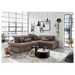 Ecksofa SET ONE BY Musterring "SO 4100 mit komfortablen Federkern und Kopfteilverstellung" Sofas Gr. B/H/T: 291 cm x 80 cm x 226 cm, Luxus-Microfaser Paris, Ottomane rechts, ohne Funktion, grau (taupe 710) wahlweise mit Bettfunktion und Sitztiefenverstellung, L-Form