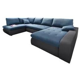 Wohnlandschaft Trendmanufaktur "Indie, toller Sitzkomfort, aufwendige Detailverarbeitung, U-Form" Sofas Gr. B/H/T: 335cm x 86cm x 179cm, Kunstleder SOFTLUX-Struktur fein, Recamiere rechts, XXL-mit Bettfunktion, schwarz (schwarz/aqua) wahlweise mit Bettfunktion