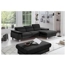 Ecksofa COTTA "Komaris L-Form" Sofas Gr. B/H/T: 244cm x 72cm x 166cm, Feinstruktur, Recamiere rechts, ohne Bettfunktion-ohne Bettkasten-ohne RGB-LED-Beleuchtung, schwarz mit Kopfteilverstellung, wahlweise Bettfunktion,Stauraum & Beleuchtung